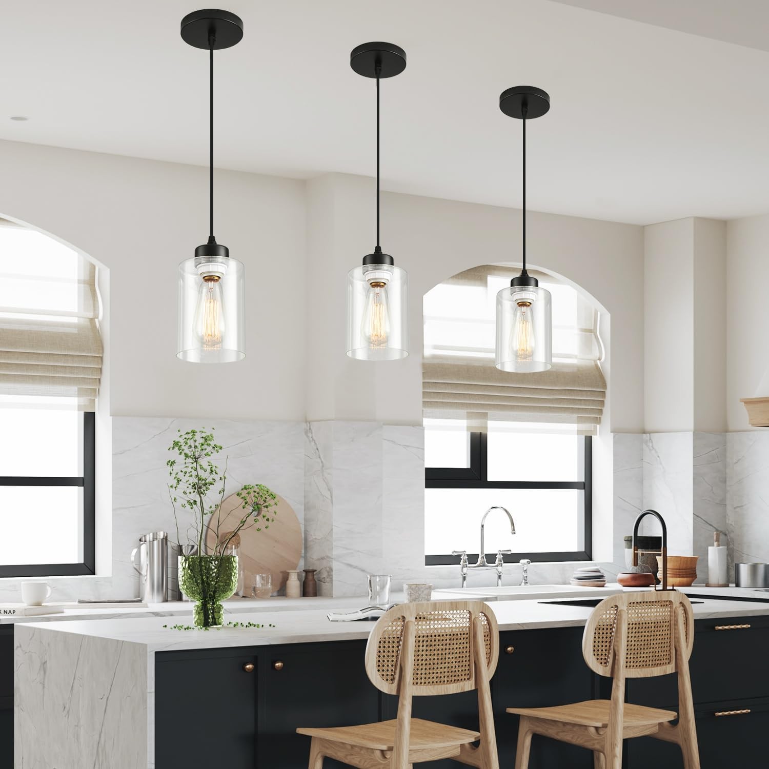 Saira Modern Clear Round Cylinder Glass Pendant Light